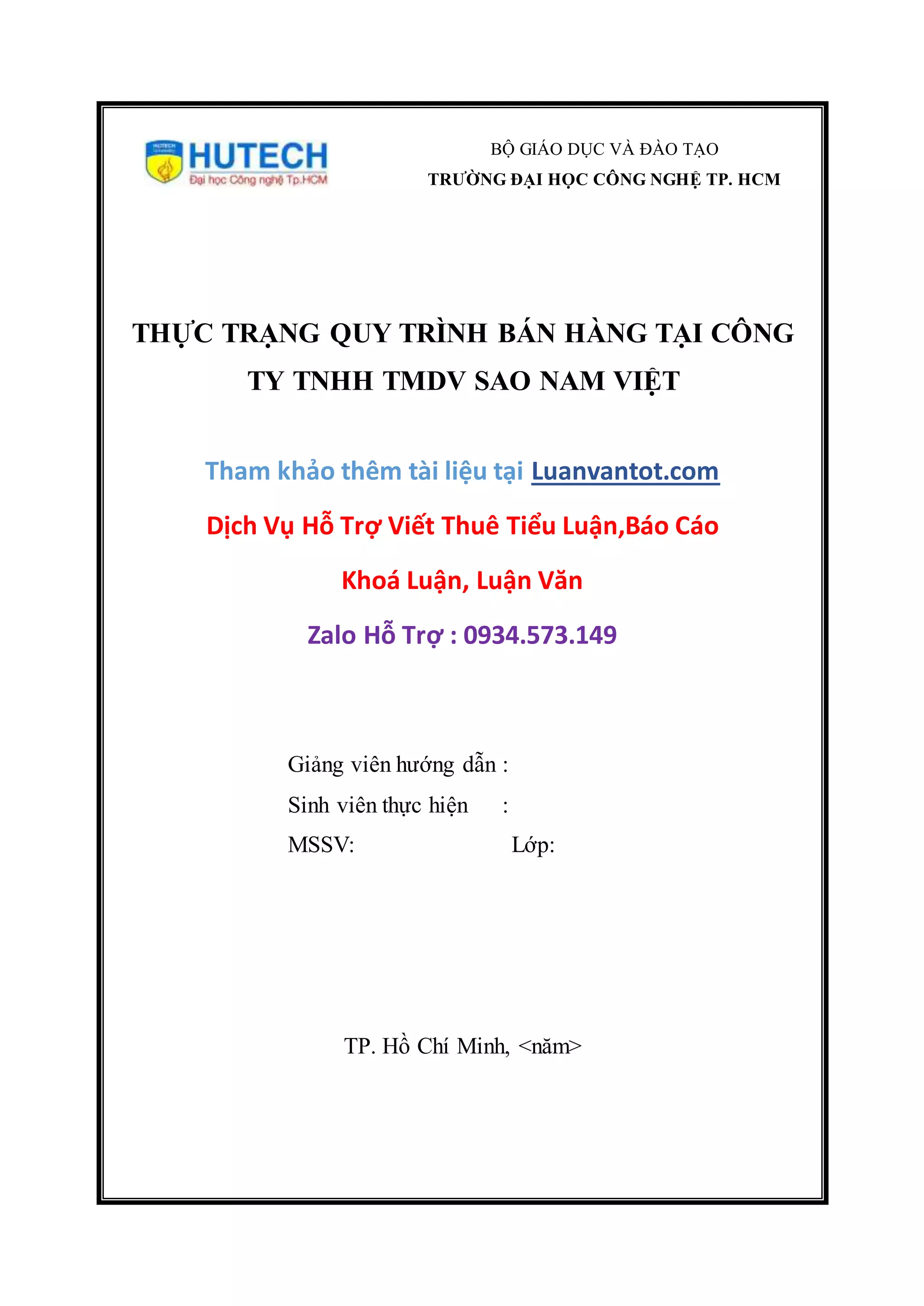 B áo cáo thực tập quản trị kinh doanh trường hutech | DOCX