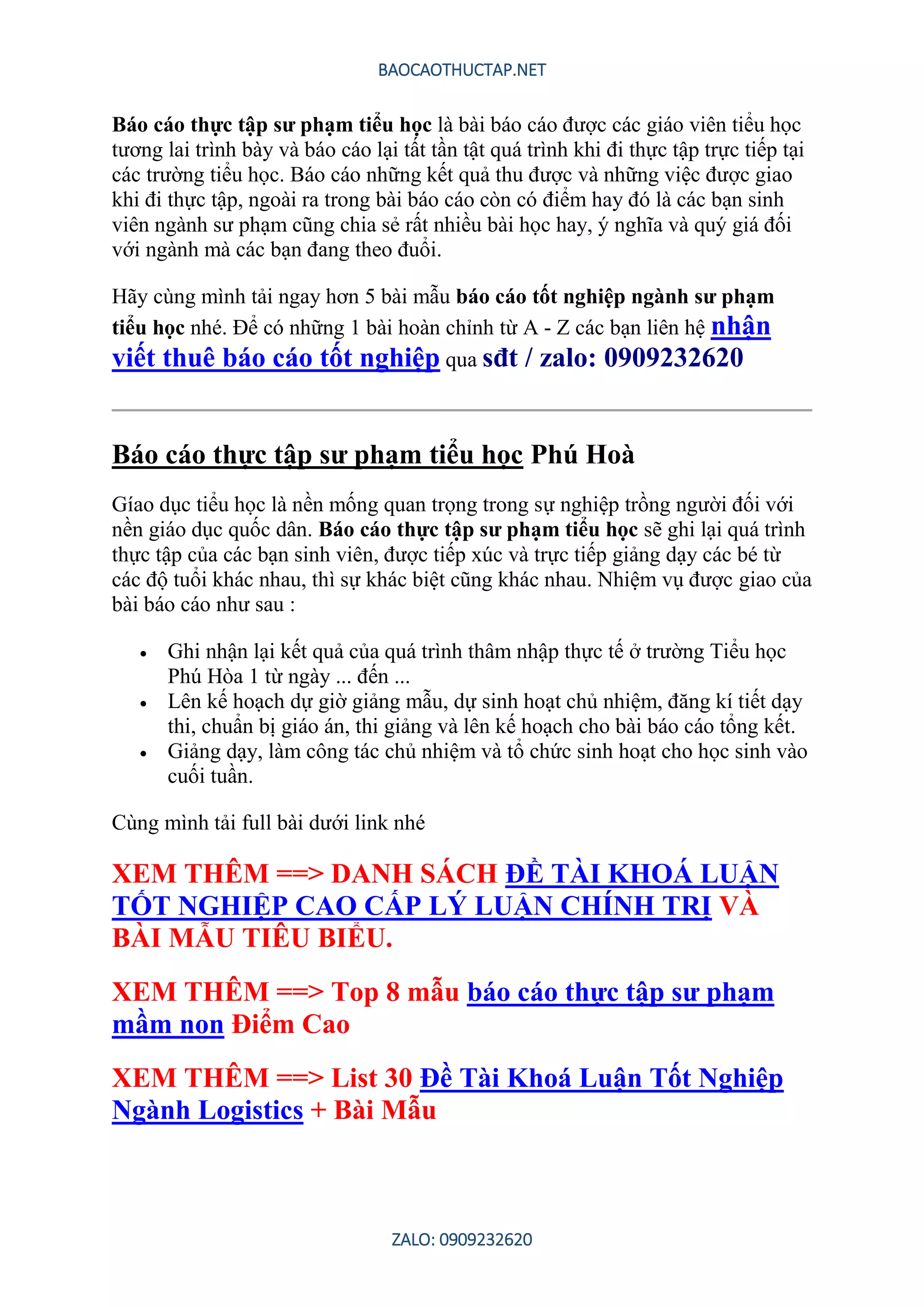 Bao cao thuc tap su pham tieu hoc | PDF