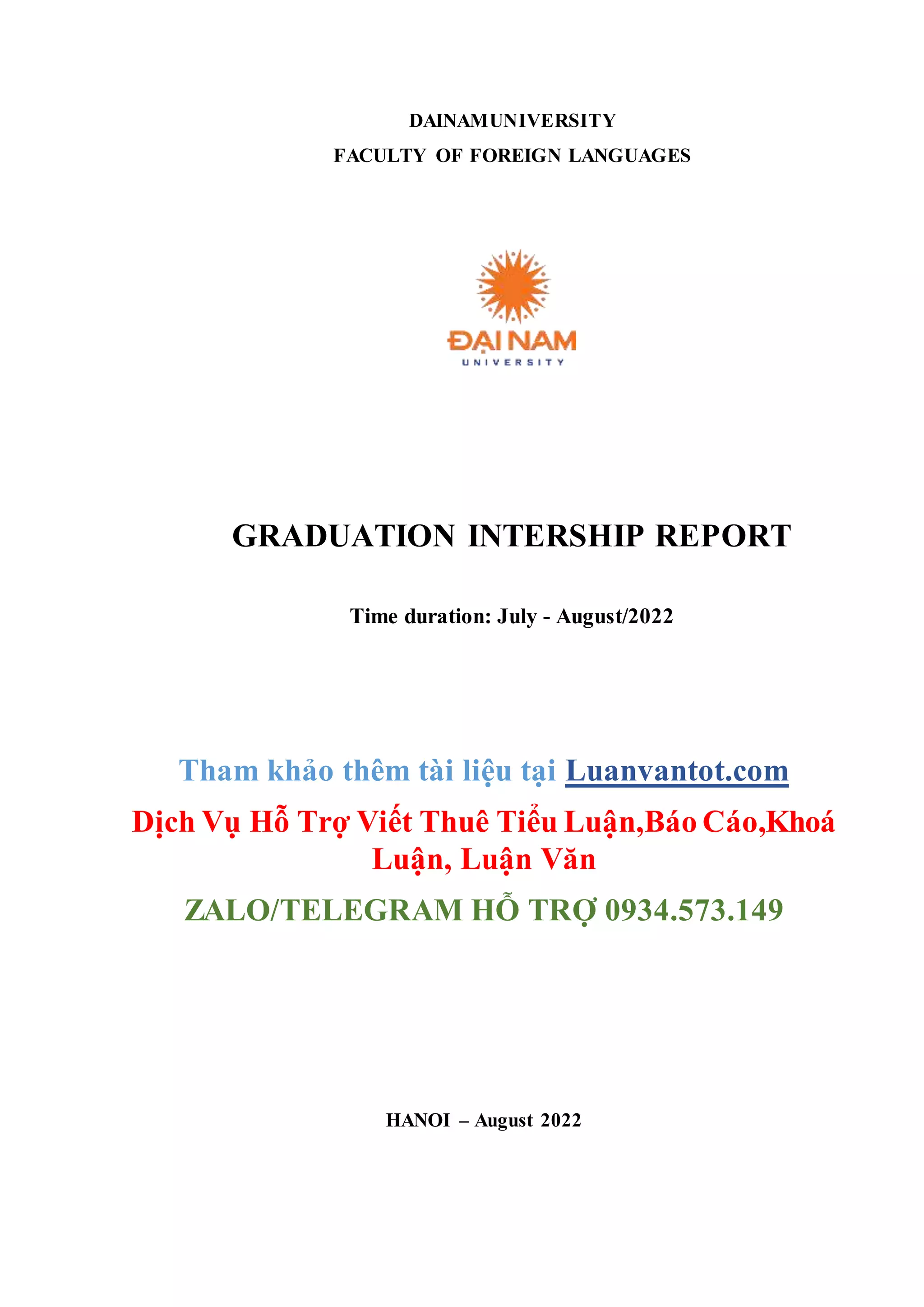 Dai Nam University Internship Report on Teaching English at Tran Huy Lieu Secondary School | PDF