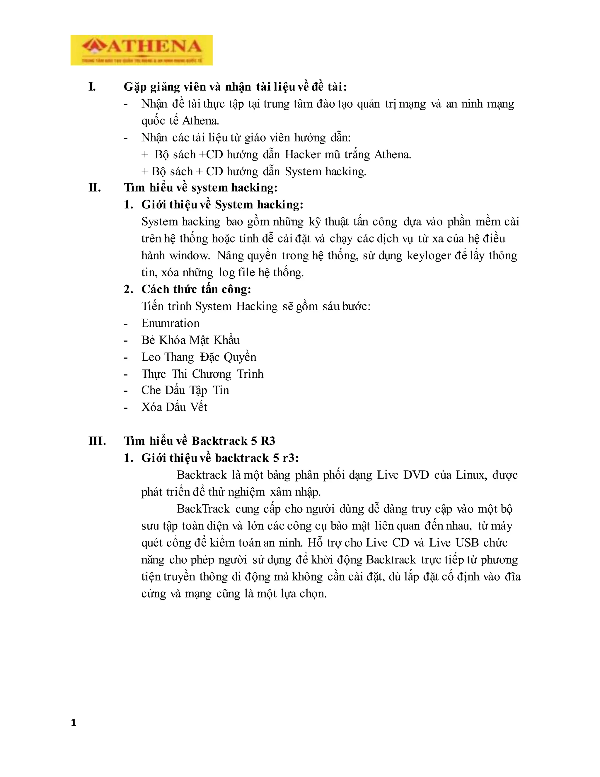 Bao cao thuc tap tuan 1 Athena Tran Dang Khoa | PDF