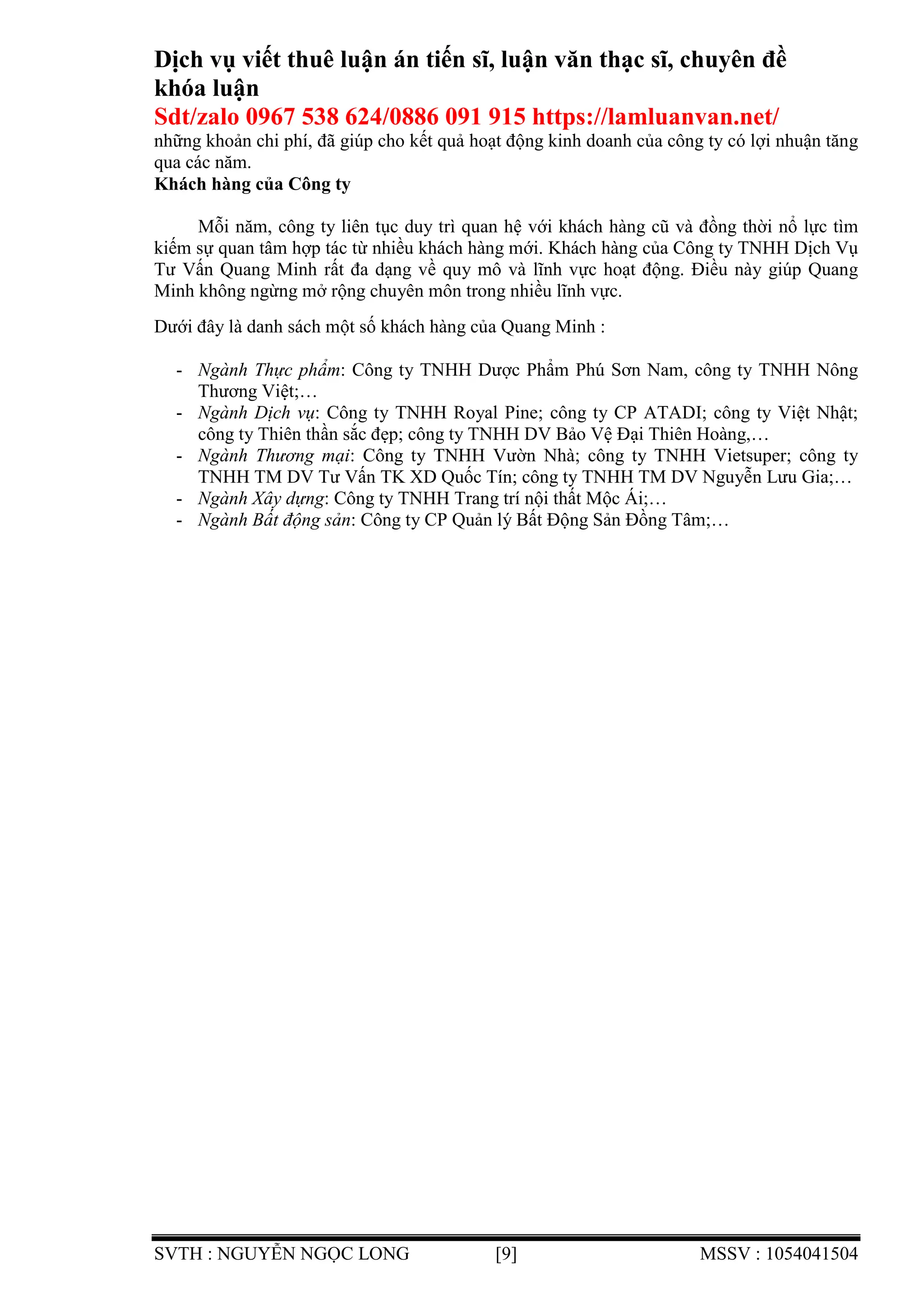 Báo cáo thực tập tại Công ty TNHH Dịch Vụ Tư Vấn Quang Minh | DOCX