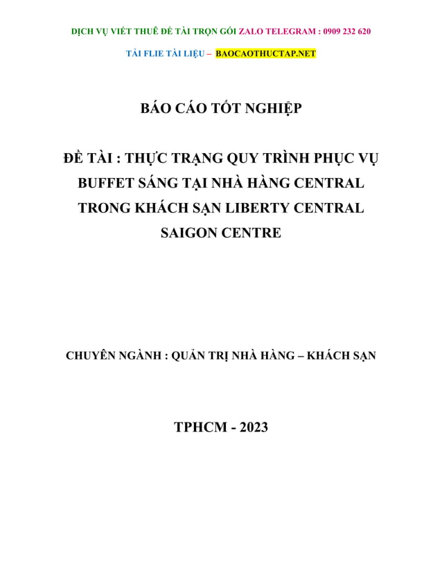 Báo Cáo Tốt Nghiệp Thực Trạng Quy Trình Phục Vụ Buffet Sáng Tại Nhà Hàng | DOCX