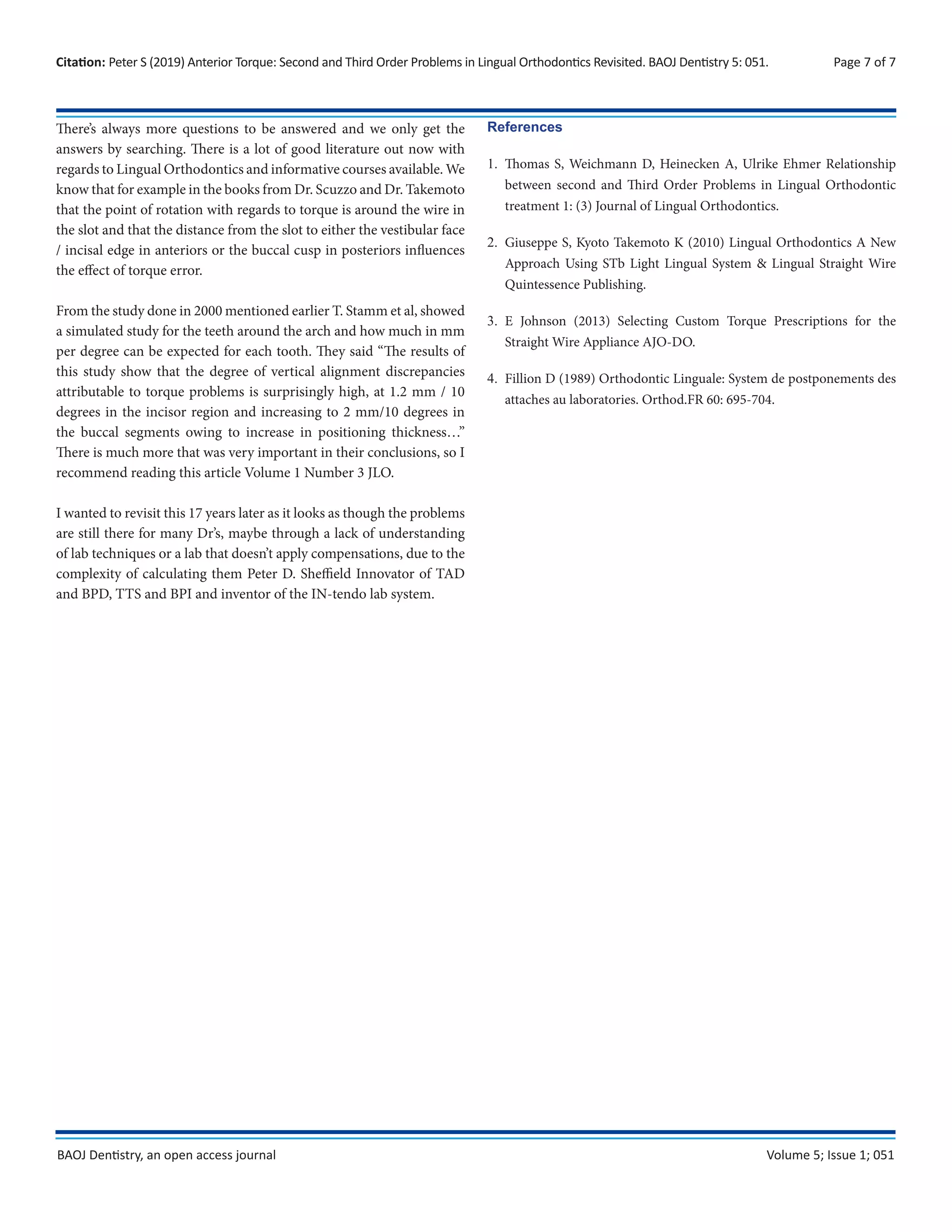 Anterior Torque: Second and Third order Problems in Lingual ...