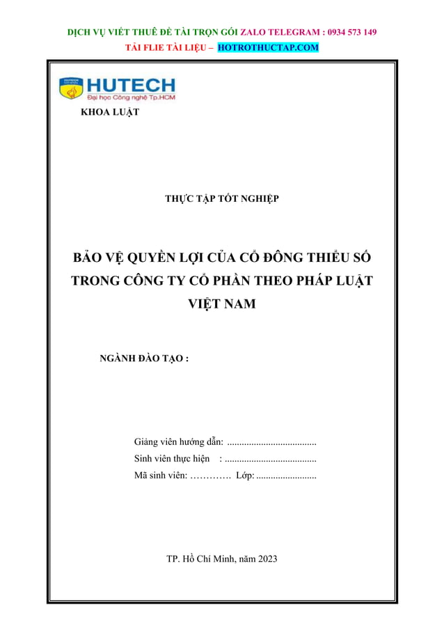 Bảo Vệ Quyền Lợi Của Cổ Đông Thiểu Số Trong Công Ty Cổ Phần Theo Pháp Luật Việt Nam | DOCX