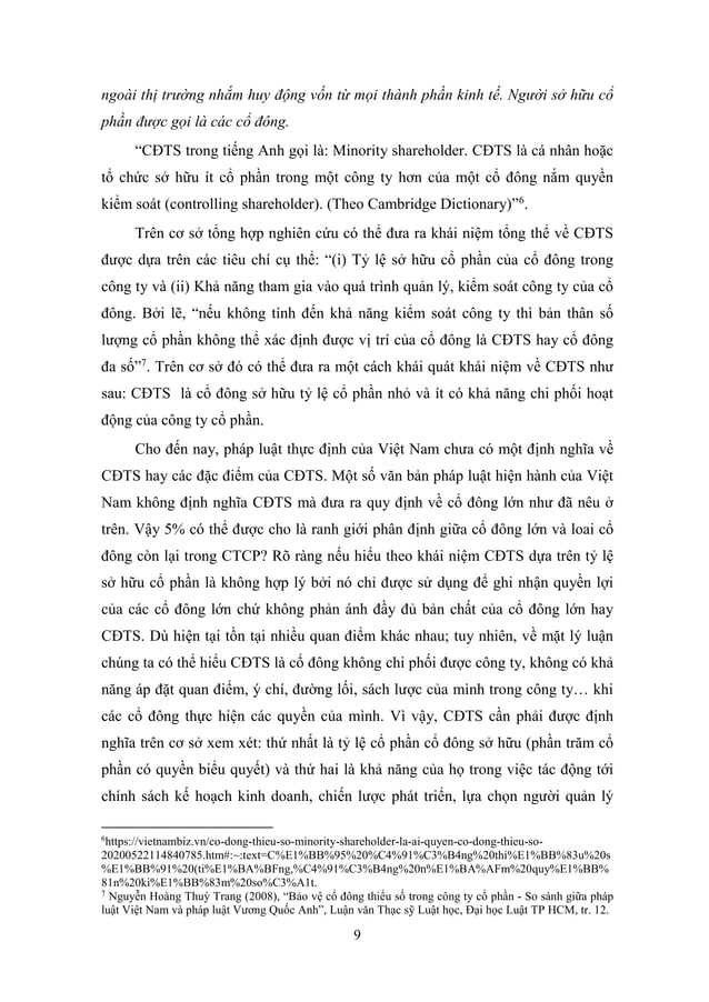 Bảo Vệ Quyền Lợi Của Cổ Đông Thiểu Số Trong Công Ty Cổ Phần Theo Pháp Luật Việt Nam | DOCX