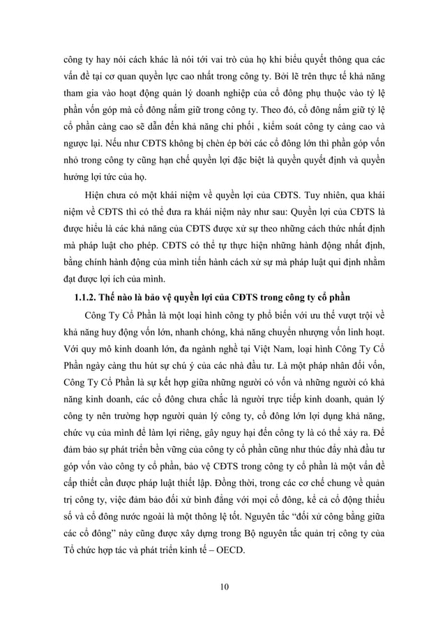 Bảo Vệ Quyền Lợi Của Cổ Đông Thiểu Số Trong Công Ty Cổ Phần Theo Pháp Luật Việt Nam | DOCX