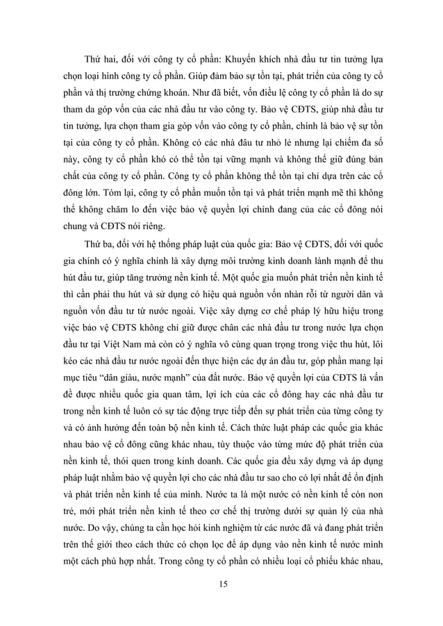 Bảo Vệ Quyền Lợi Của Cổ Đông Thiểu Số Trong Công Ty Cổ Phần Theo Pháp Luật Việt Nam | DOCX