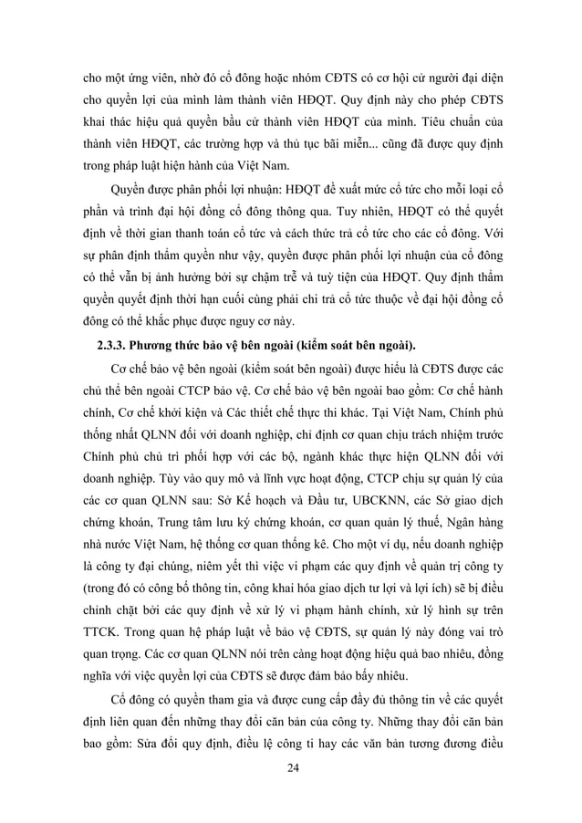 Bảo Vệ Quyền Lợi Của Cổ Đông Thiểu Số Trong Công Ty Cổ Phần Theo Pháp Luật Việt Nam | DOCX