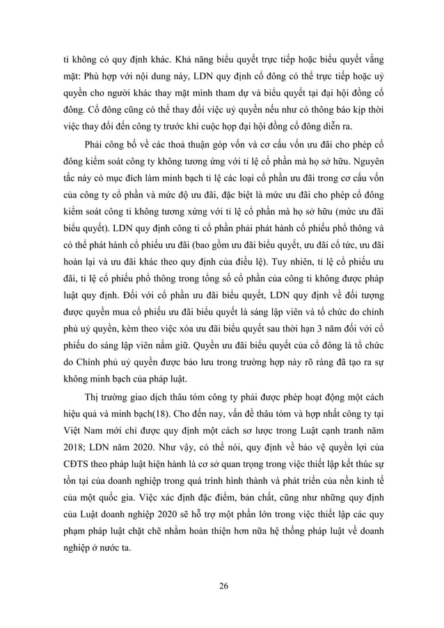 Bảo Vệ Quyền Lợi Của Cổ Đông Thiểu Số Trong Công Ty Cổ Phần Theo Pháp Luật Việt Nam | DOCX