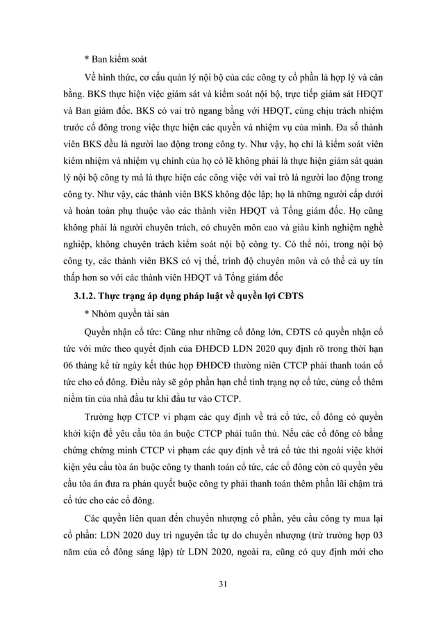 Bảo Vệ Quyền Lợi Của Cổ Đông Thiểu Số Trong Công Ty Cổ Phần Theo Pháp Luật Việt Nam | DOCX