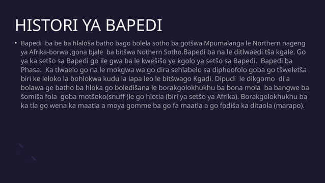 Tikologo ka ga Legokolodi la marega le ka ga Bapedi. | PPTX