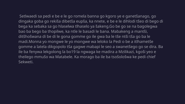 Tikologo ka ga Legokolodi la marega le ka ga Bapedi. | PPTX