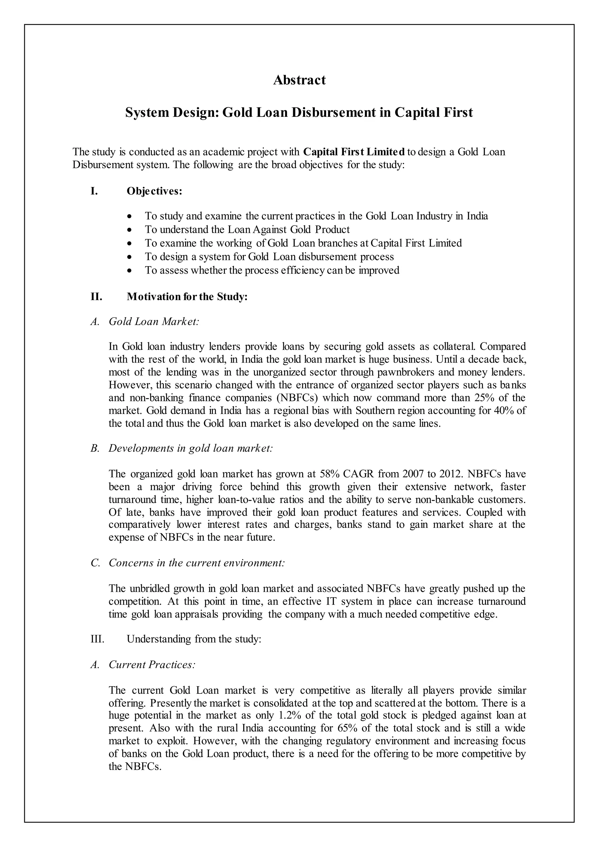 System Design: Gold Loan Disbursement in Capital First | DOCX