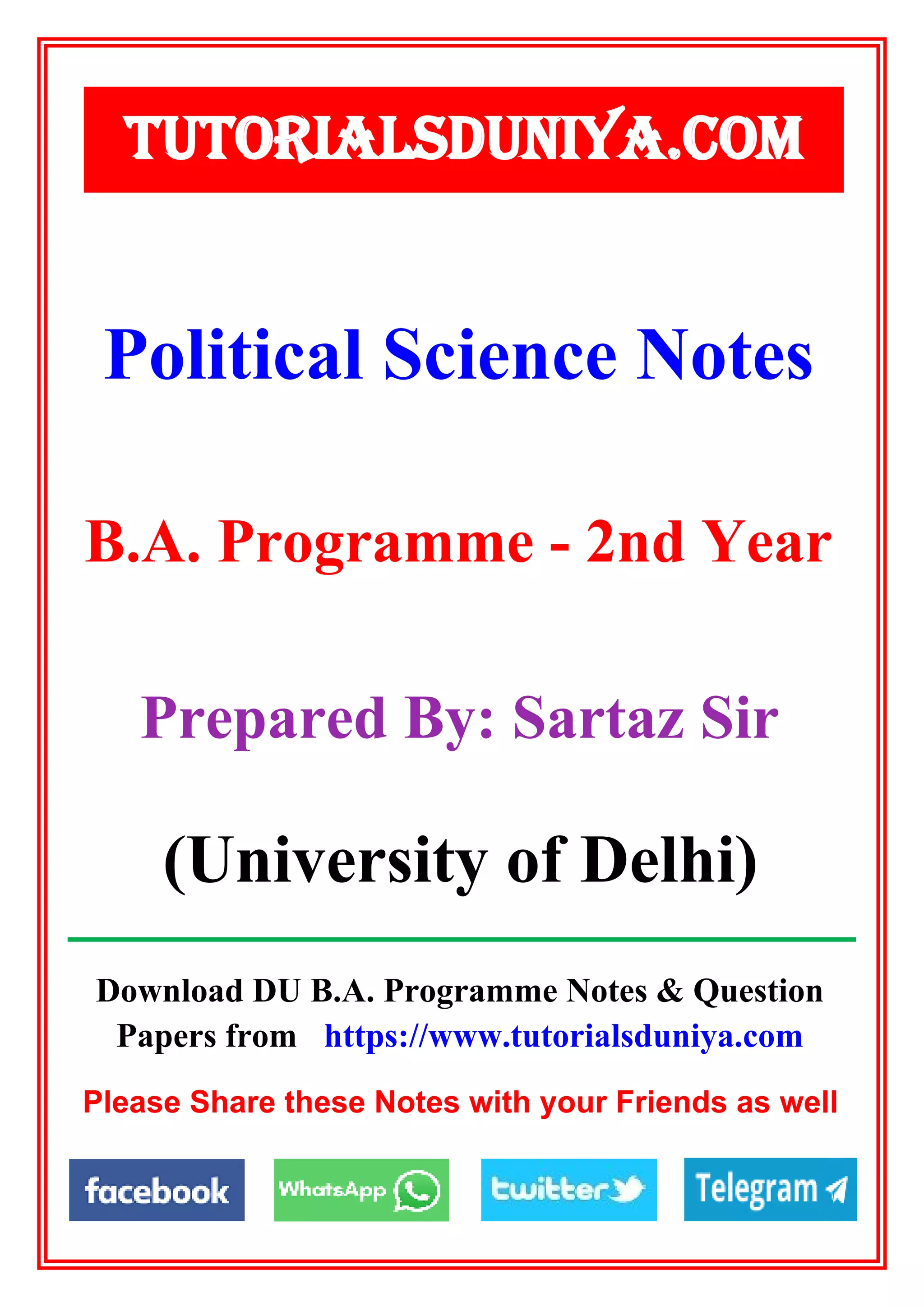 Ba programme political science notes Sartaz Sir Notes | PDF
