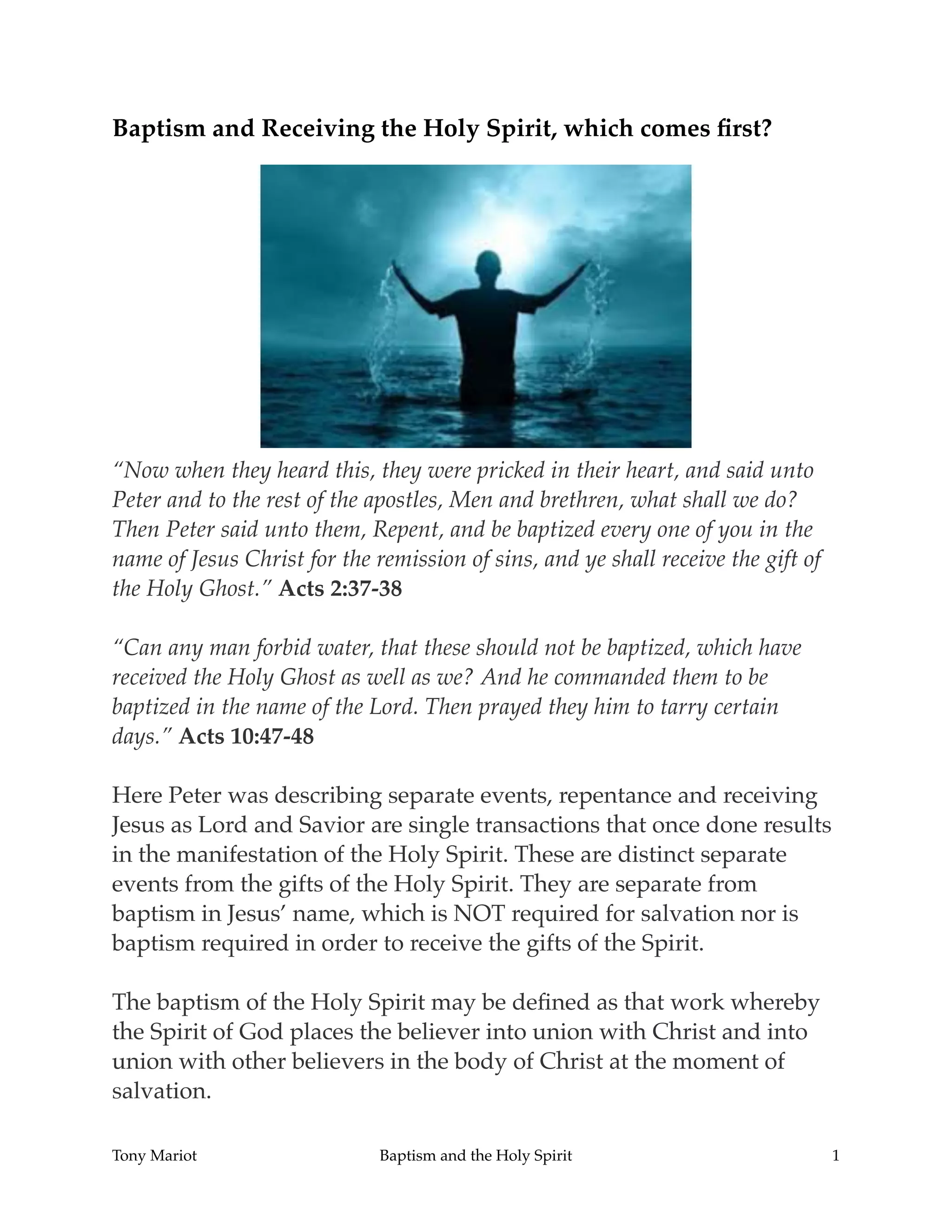 Baptism and the Holy Spirit | PDF