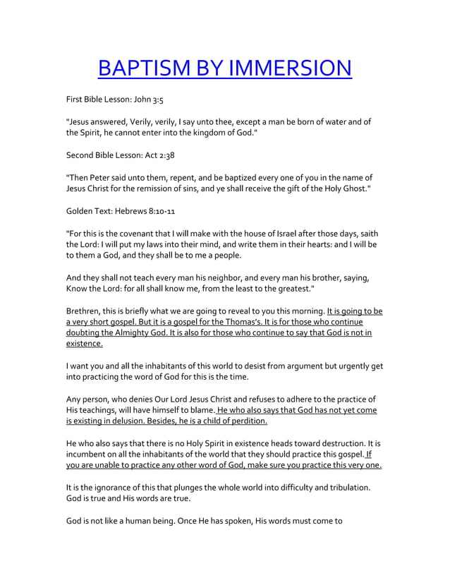 Baptism by immersion | PDF