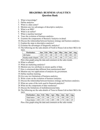 Business Analytics Question Bank | PDF