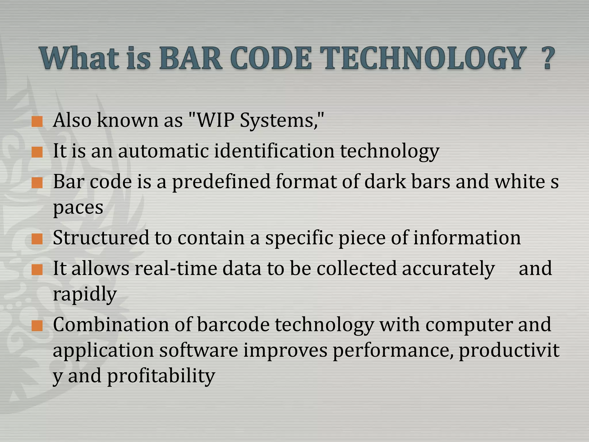 Bar code-technology in tire industry | PPTX