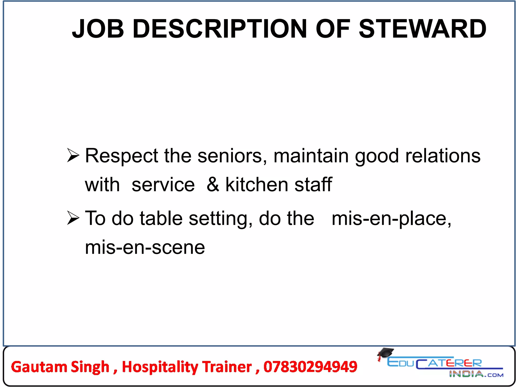 Bar staff job description specification | PPT
