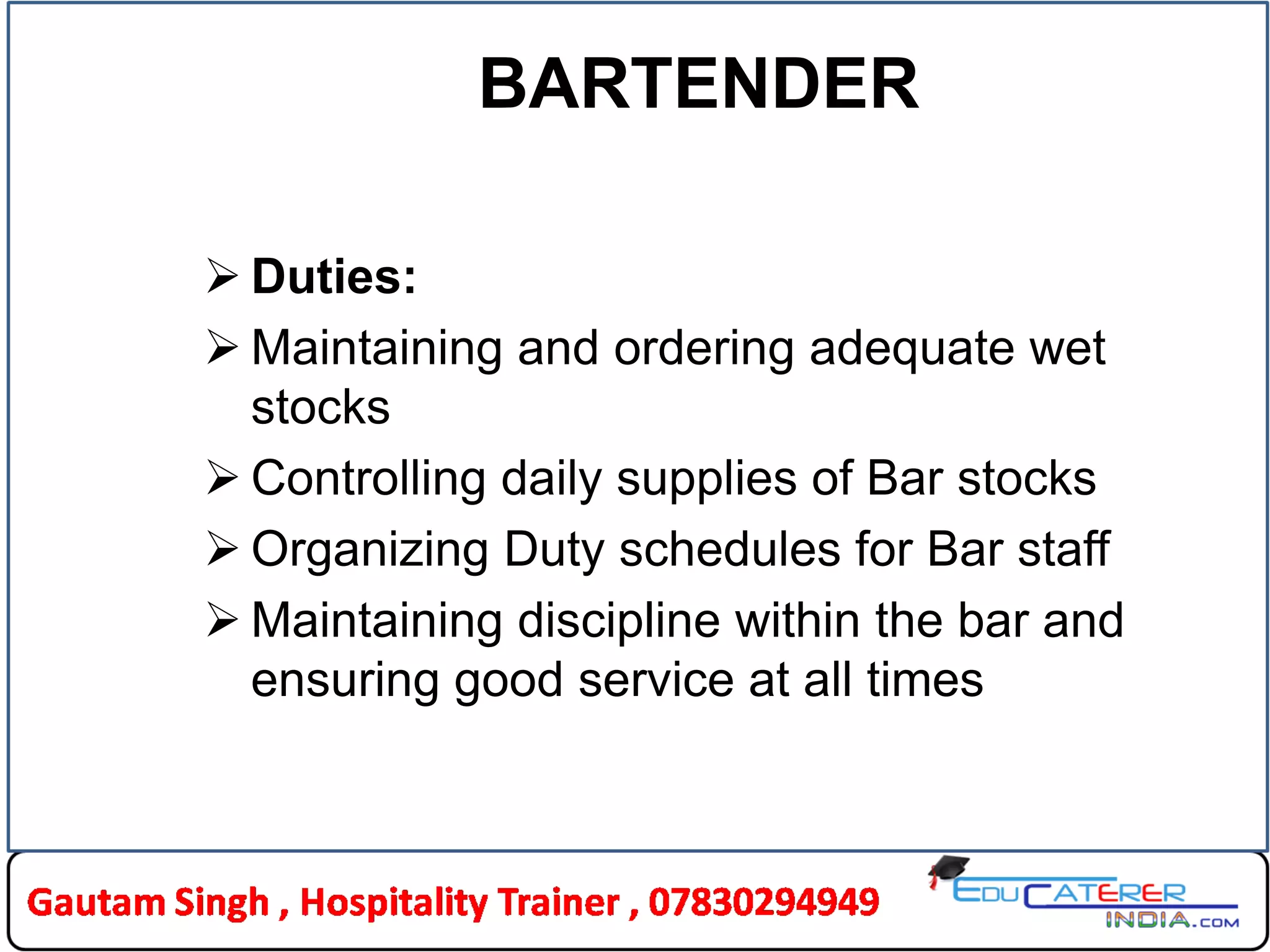 Bar staff job description specification | PPT