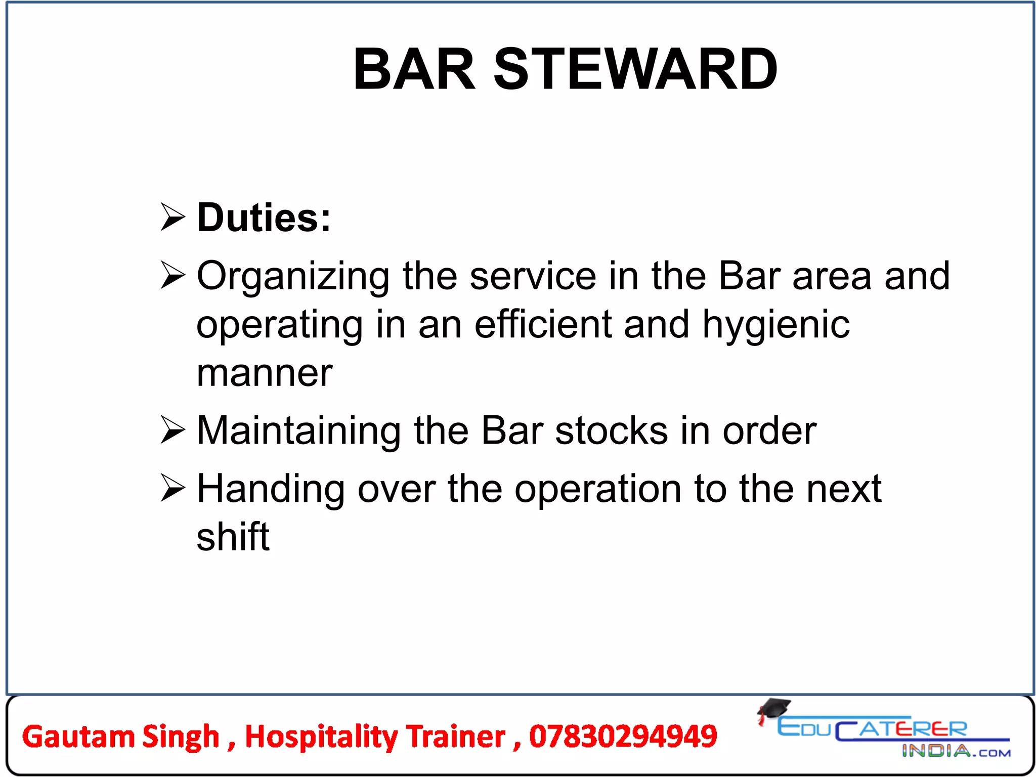 Bar staff job description specification | PPT
