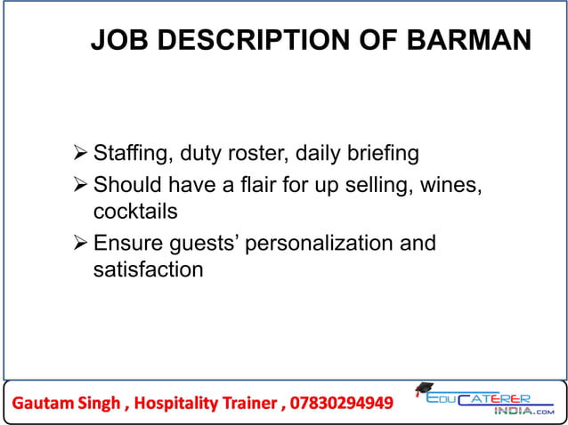Bar staff job description specification | PPT