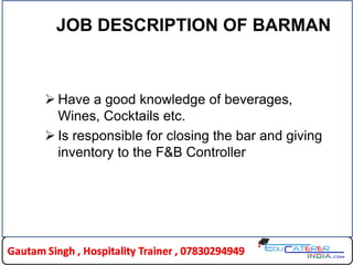 Bar staff job description specification | PPT