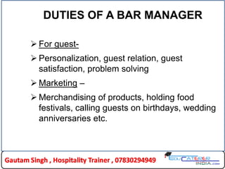 Bar staff job description specification | PDF