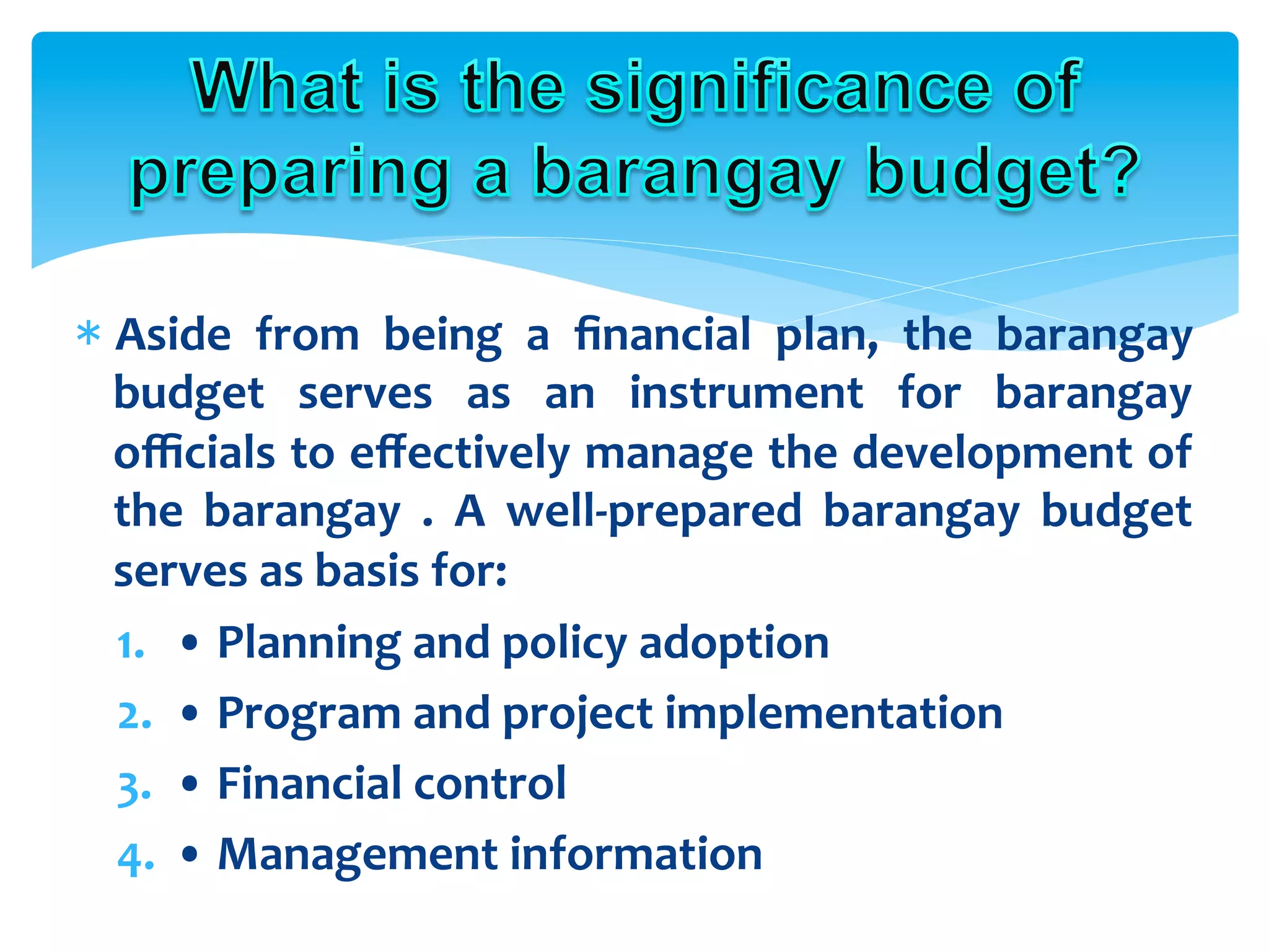 Barangay budgetary process | PDF