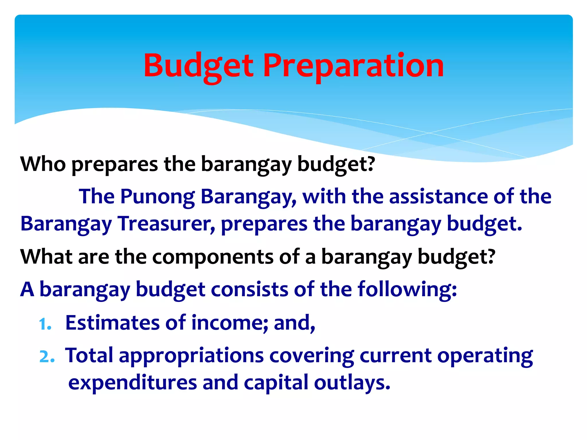 Barangay budgetary process | PDF