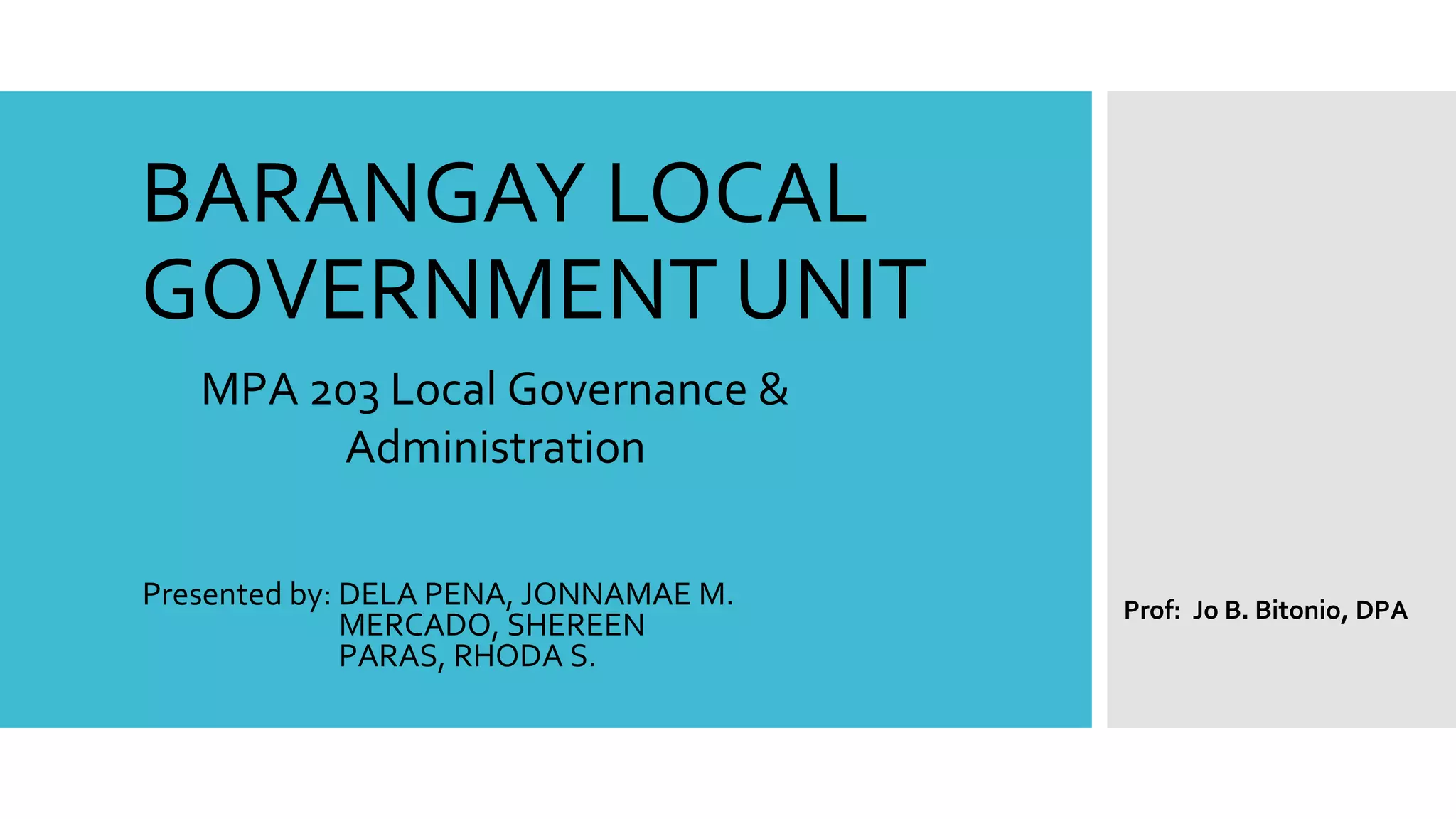 Barangay Local Government Unit | PPT