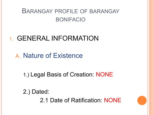 Barangay profile of barangay bonifacio | PPTX | Gardening | Home & Garden