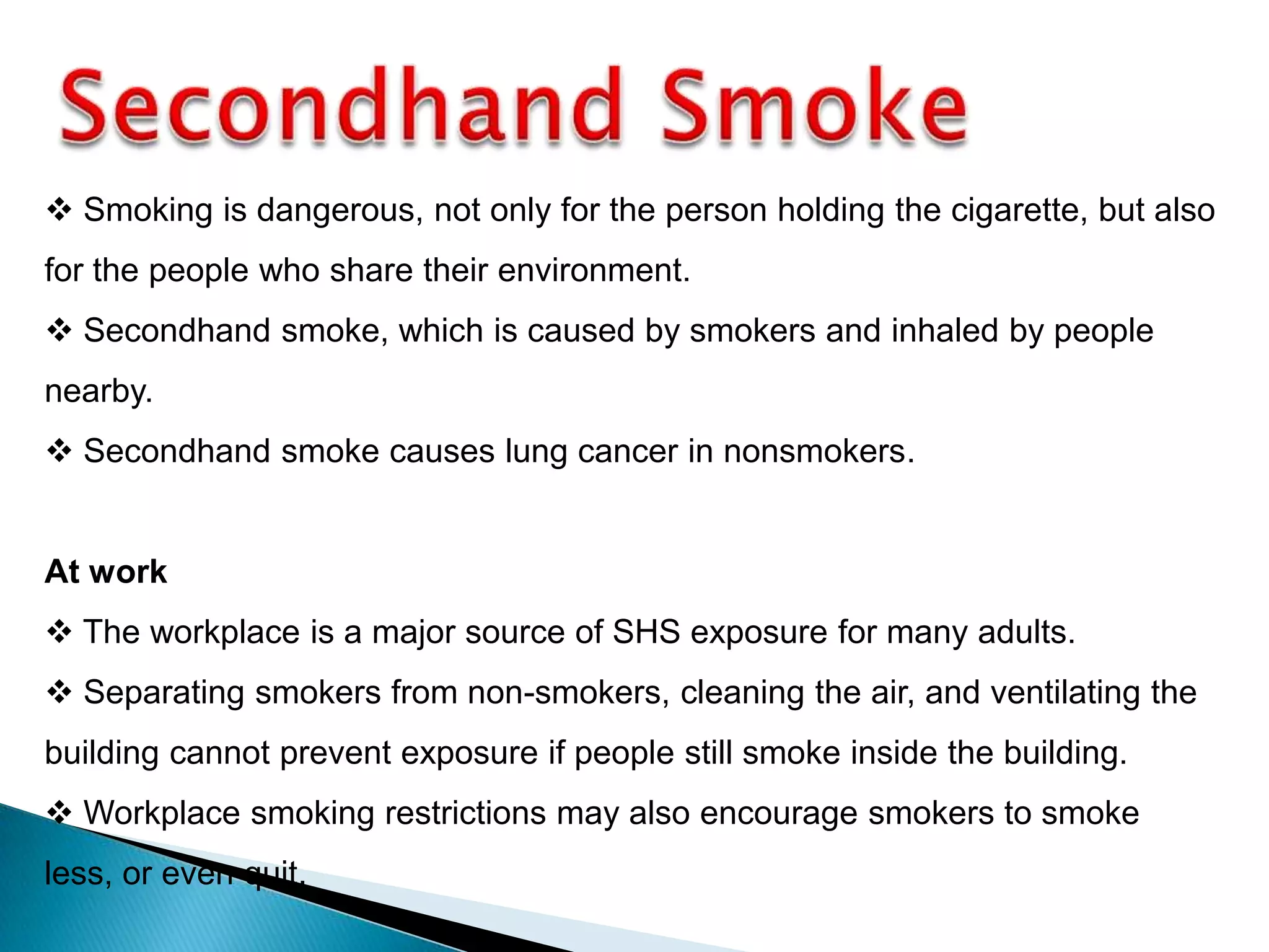 Smoking: Introduction,2nd Hand Smoke Components and Danger | PPTX