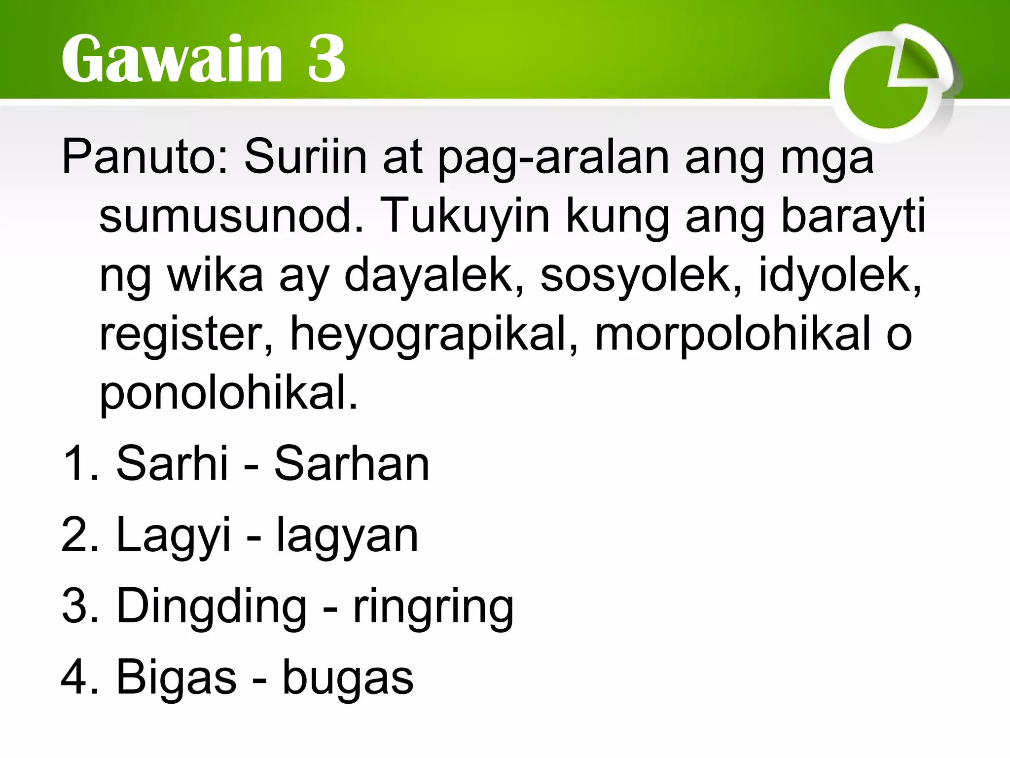 TUNGO SA MABISANG KOMUNIKASYON : Barayti at Register ng Wika | PPT