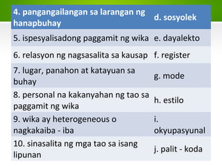 TUNGO SA MABISANG KOMUNIKASYON : Barayti at Register ng Wika | PPT