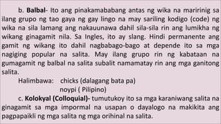 Barayti ng wika, gr. 7 filipino | PPTX