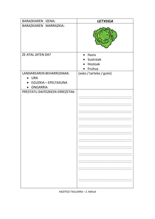 Barazkiak ezagutzeko fitxak | PDF