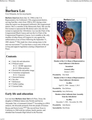 Barbara lee wikipedia (highlighted) | PDF | Civic affairs | Politics