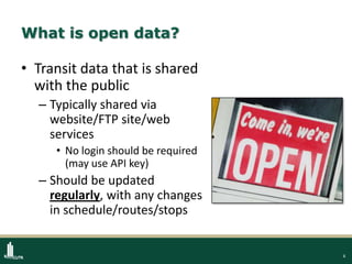 APTA TransITech 2013 - "Open Transit Data - A Developers Perspective" | PPT
