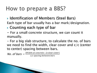 Bar bending schedule | PPTX