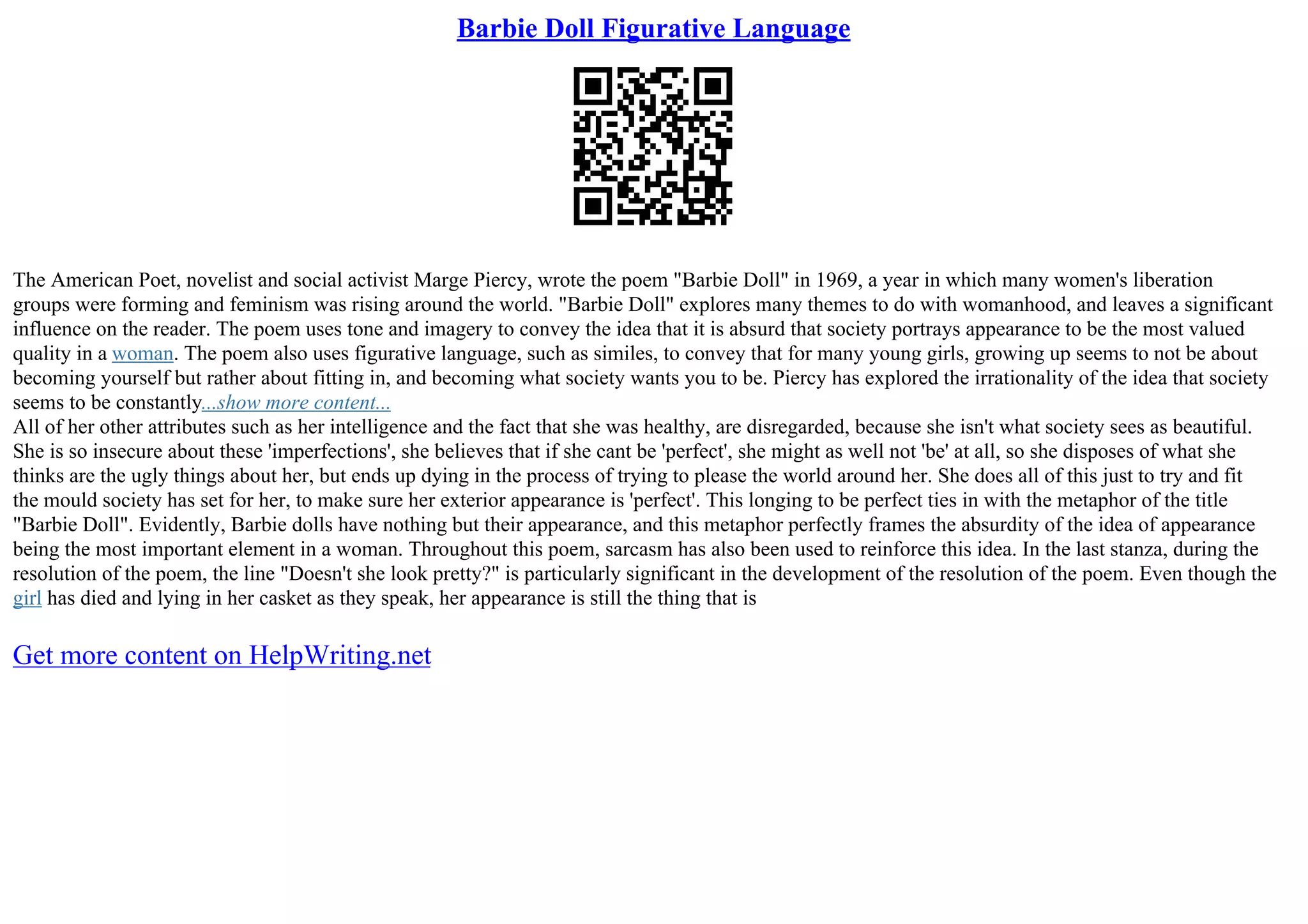 Barbie Doll Poem Analysis | PDF