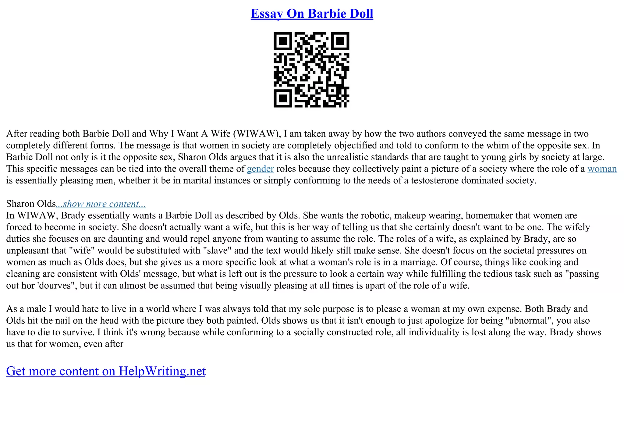 Barbie Doll Poem Analysis | PDF