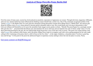 Barbie Doll Poem Analysis | PDF