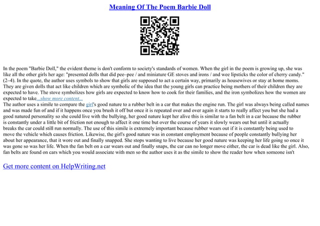 Barbie Doll Poem Analysis | PDF