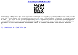 Barbie Doll Poem Analysis | PDF