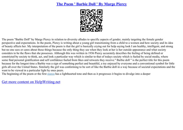Barbie Doll Poem Analysis | PDF