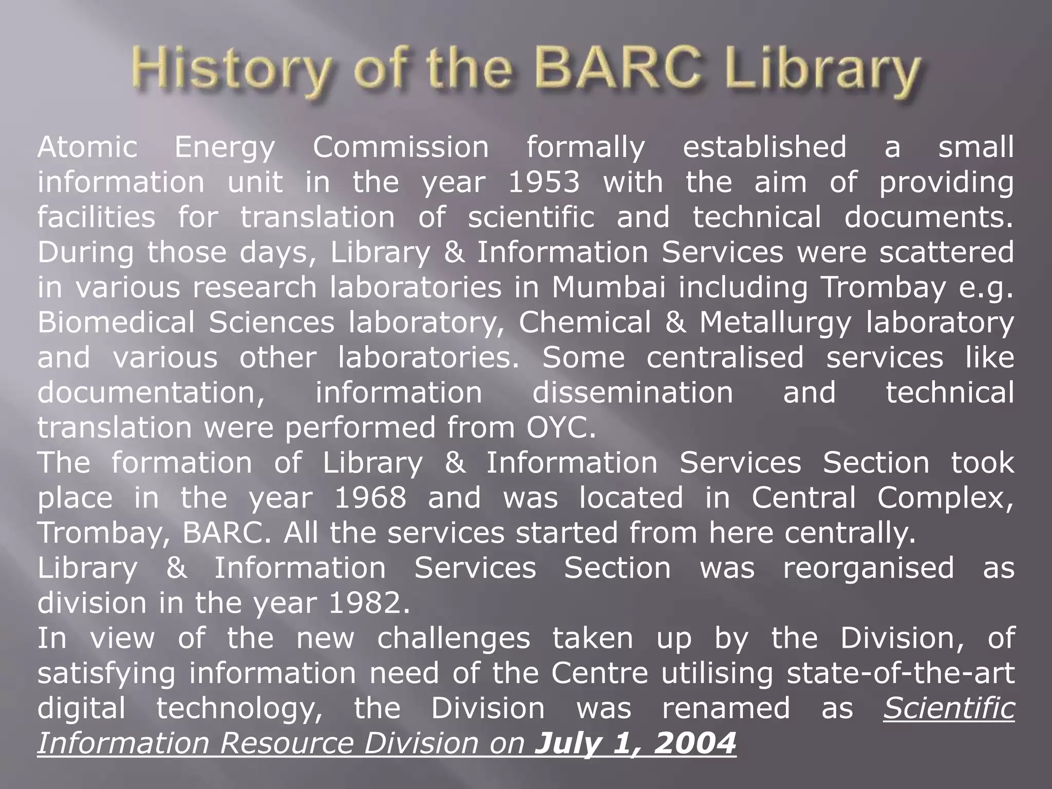 Barc (bhabha atomic research center) | PPTX
