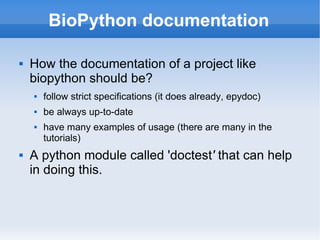 biopython, doctest and makefiles | PPT