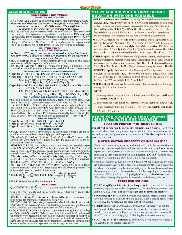 Bar charts quickstudy algebra vol 1 | PDF