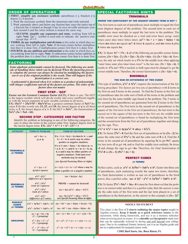 Bar charts quickstudy algebra vol 1 | PDF
